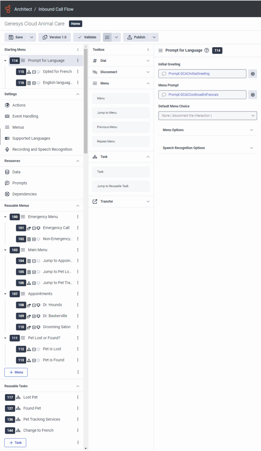 Lesson 8: Validate and publish the Genesys Cloud Animal Care call flow ...