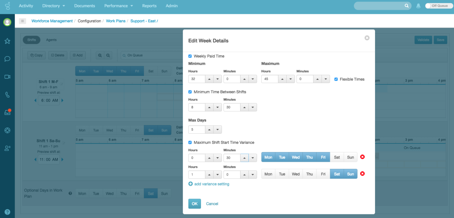 Maximum shift start time variance overview - PureCloud Resource Center