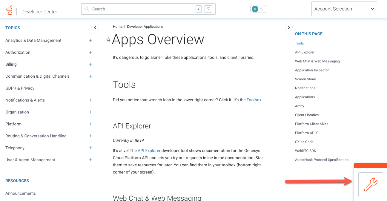 Developer Toolbox overview - Genesys Cloud Resource Center