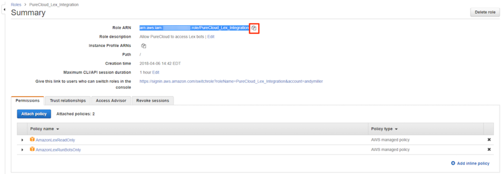 Configure IAM role with permissions for Amazon Lex app - PureCloud ...