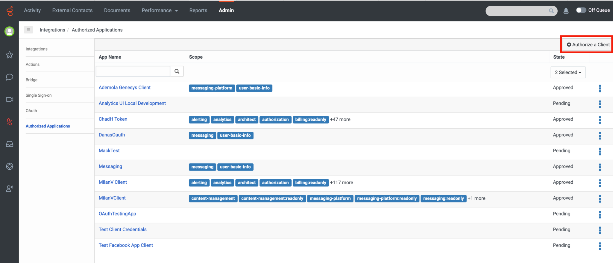 Authorize an OAuth client - Genesys Cloud Resource Center