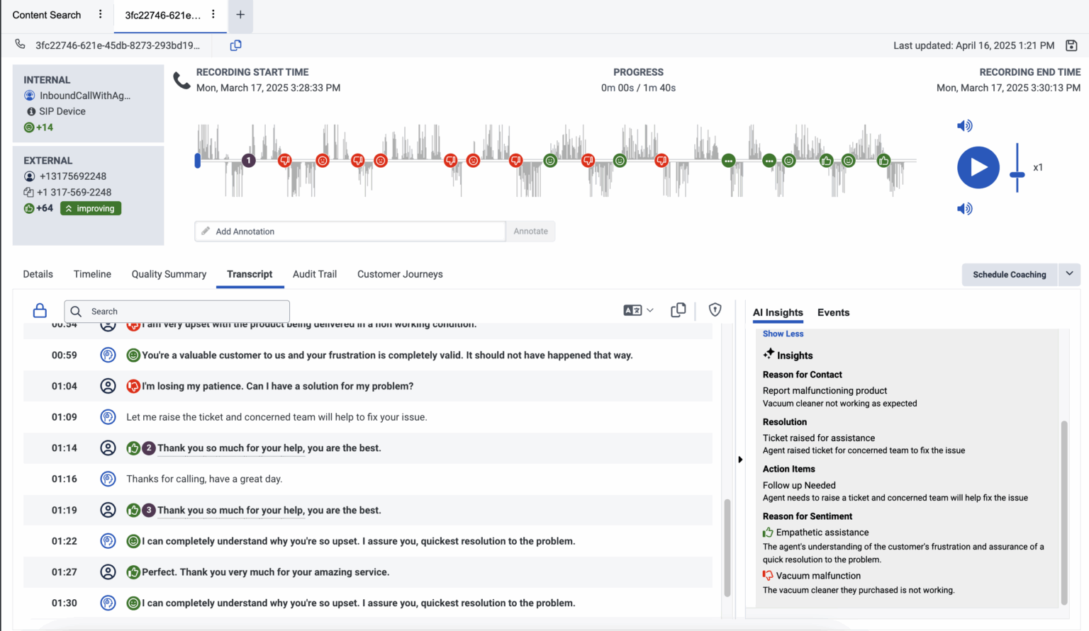 Work with a voice transcript - Genesys Cloud Resource Center