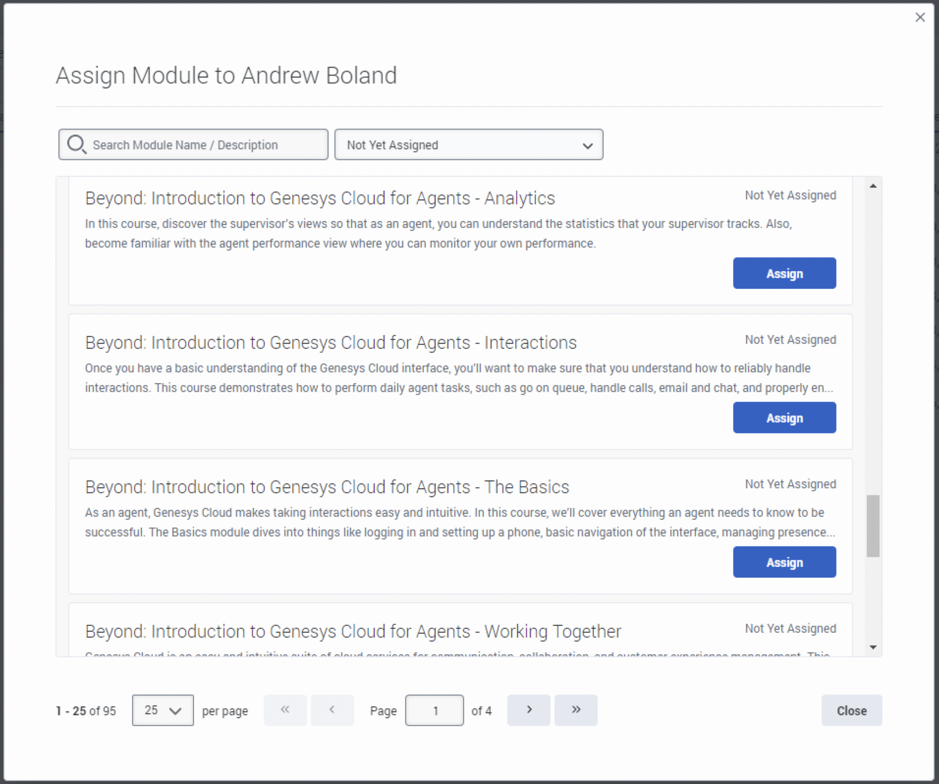 Assign a development and feedback module - Genesys Cloud Resource Center