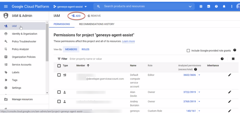 Configure Google Cloud Platform permissions for your Agent Assist ...