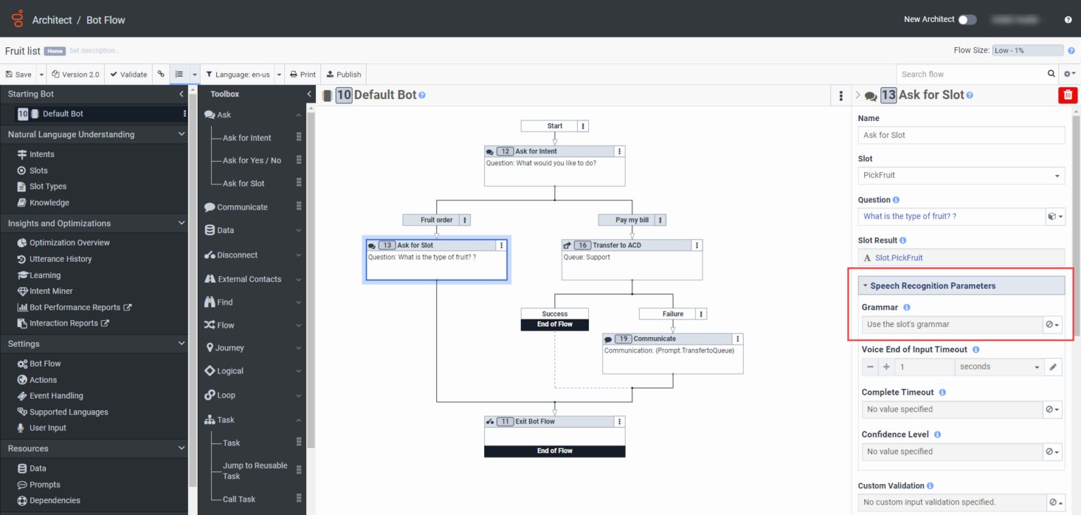 Create a bot flow and use third-party ASR grammar quick start guide - Genesys Cloud Resource Center