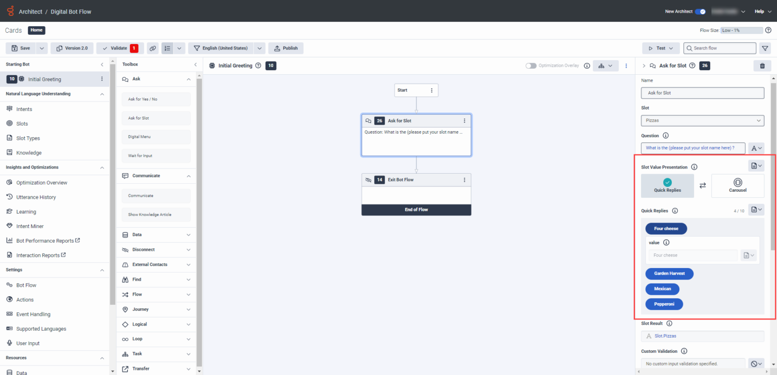 Work with quick replies, cards, and carousels in digital bot flows - Genesys Cloud Resource Center