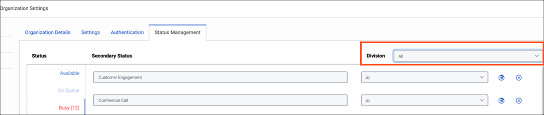 View the secondary statuses assigned to a division - Genesys Cloud ...