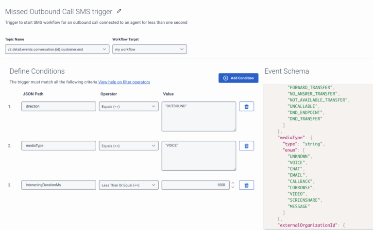 Example of an unanswered outbound call trigger - Genesys Cloud Resource ...