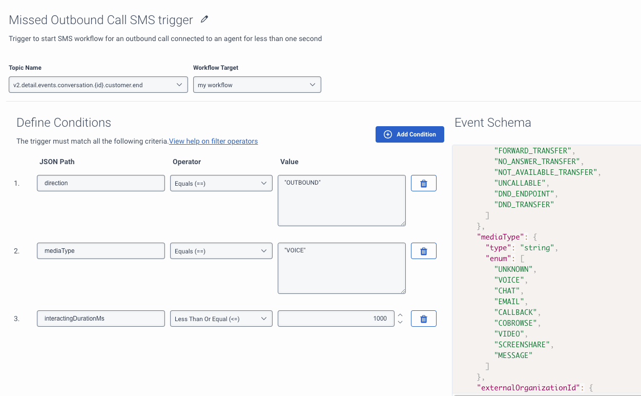 Example Of An Unanswered Outbound Call Trigger Genesys Cloud Resource Center