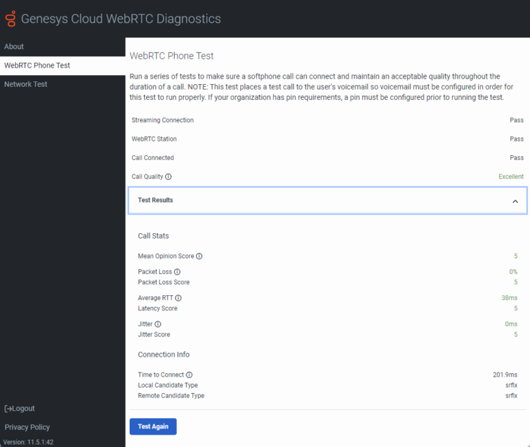 Run the standalone Genesys Cloud WebRTC Diagnostics app - Genesys Cloud ...