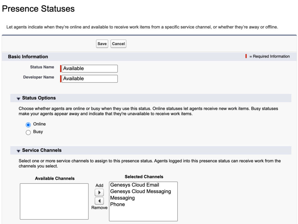 Create and assign presence statuses to user profiles - Genesys Cloud ...